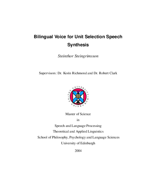 Pdf Bilingual Voice For Unit Selection Speech Synthesis Steinþór Steingrímsson