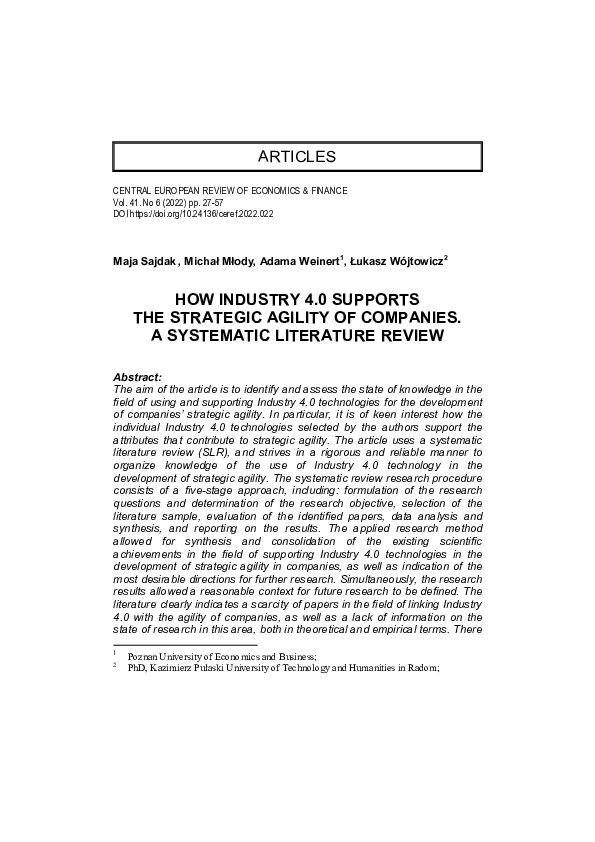 (PDF) How Industry 4.0 supports the strategic agility of companies. A systematic literature review