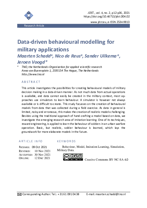 (PDF) Data-driven behavioural modelling for military applications