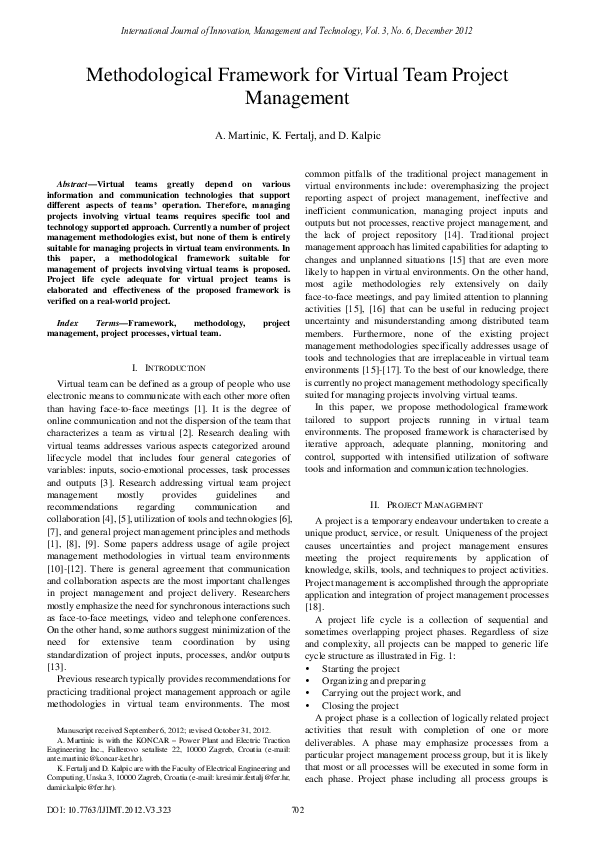 (PDF) Methodological Framework for Virtual Team Project Management