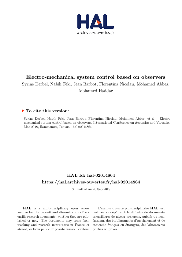 (PDF) Electro-Mechanical System Control Based on Observers