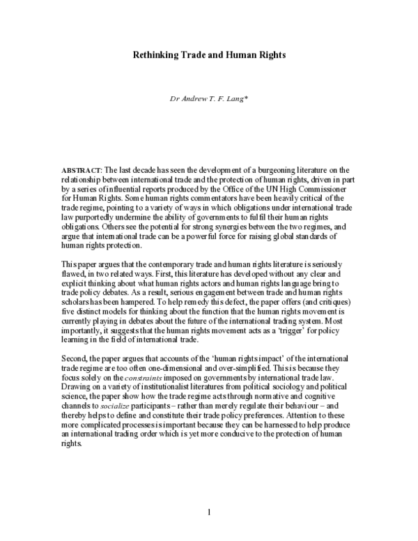 (PDF) Re-thinking trade and human rights