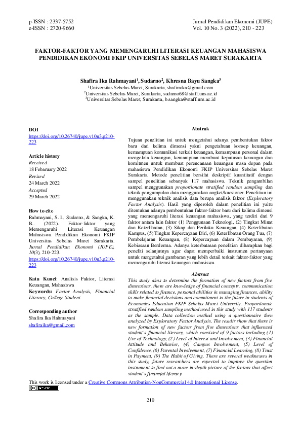 (PDF) Faktor-faktor yang Memengaruhi Literasi Keuangan Mahasiswa Pendidikan Ekonomi FKIP ...
