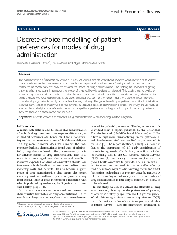 (PDF) Discrete-choice modelling of patient preferences for modes of drug administration