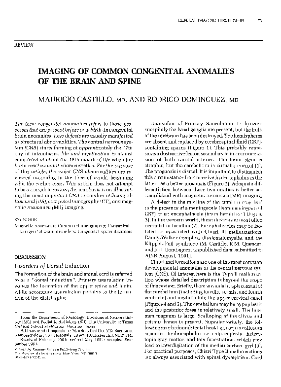 (PDF) Imaging of common congenital anomalies of the brain and spine