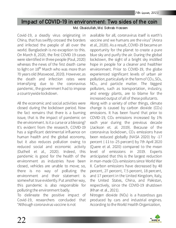 (PDF) Impact of COVID 19 in Environment Two sides of the coin