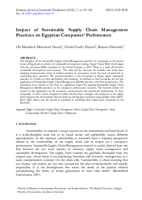 (PDF) Impact of Sustainable Supply Chain Management Practices on Egyptian Companies’ Performance