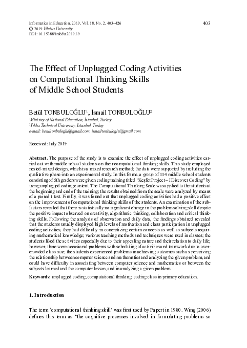 (PDF) The Effect of Unplugged Coding Activities on Computational ...