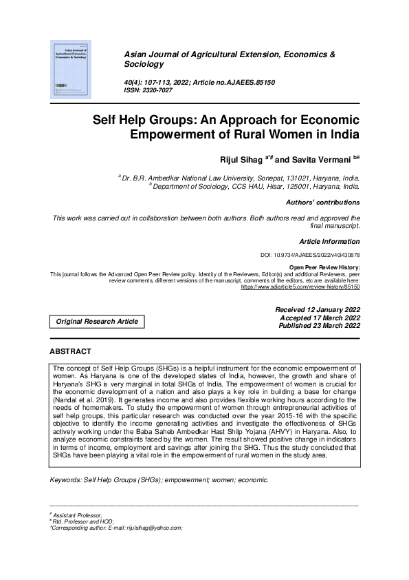 (PDF) Self Help Groups: An Approach for Economic Empowerment of Rural ...