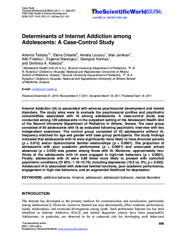 (PDF) Determinants of Internet Addiction among Adolescents: A Case ...