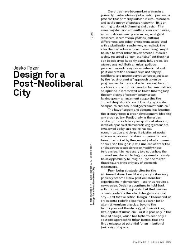 (PDF) Design for a Post-Neoliberal City