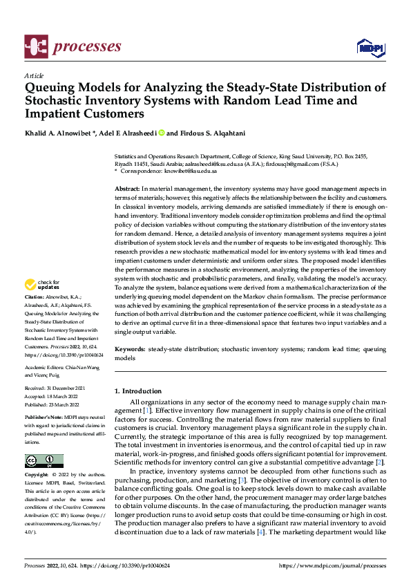 (PDF) Queuing Models for Analyzing the Steady-State Distribution of Stochastic Inventory Systems ...