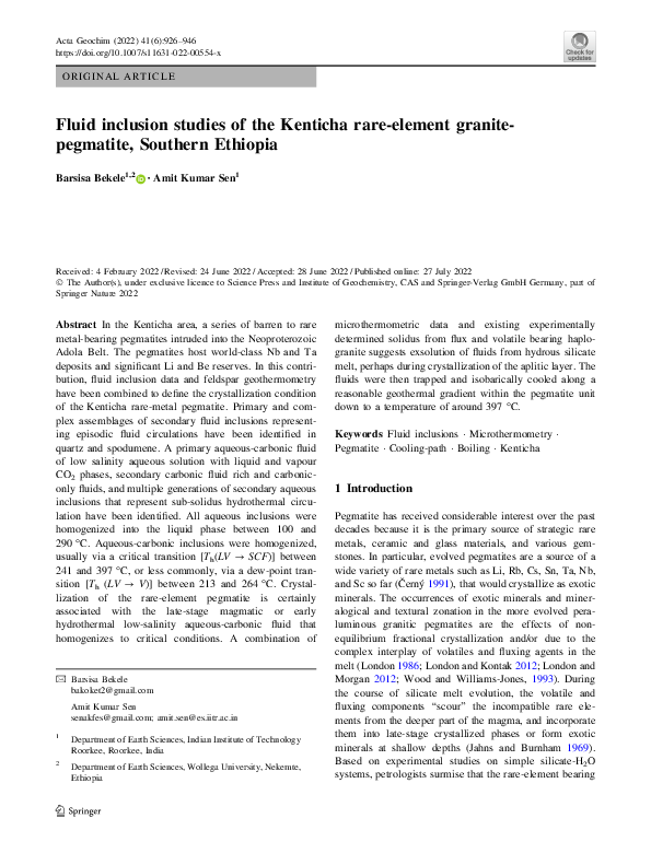 (PDF) Fluid inclusion studies of the Kenticha rare-element granite ...