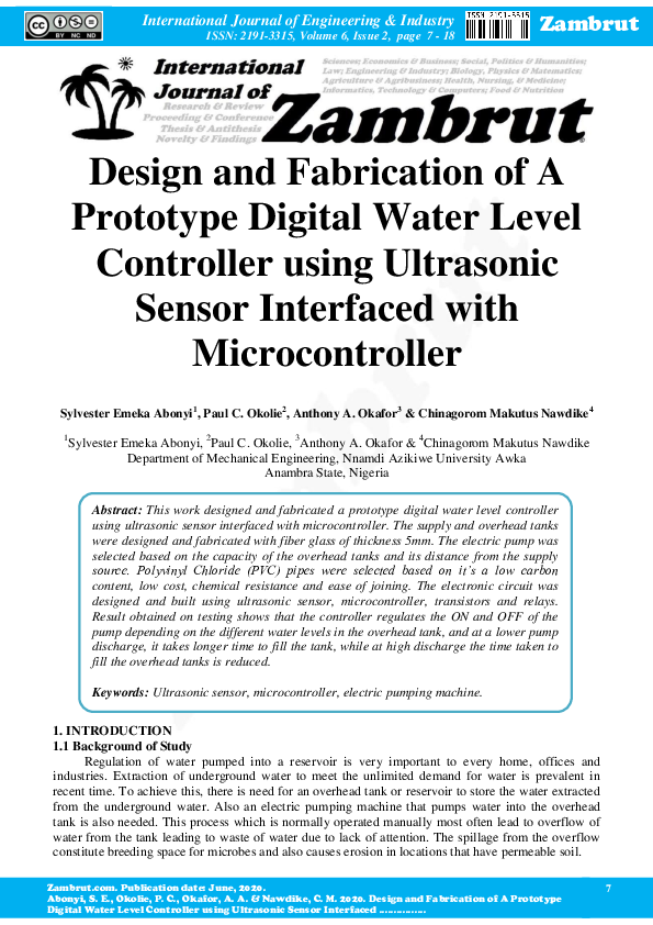 (PDF) Design and Fabrication of A Prototype Digital Water Level ... (PDF) Design and Fabrication of A Prototype Digital Water Level ...