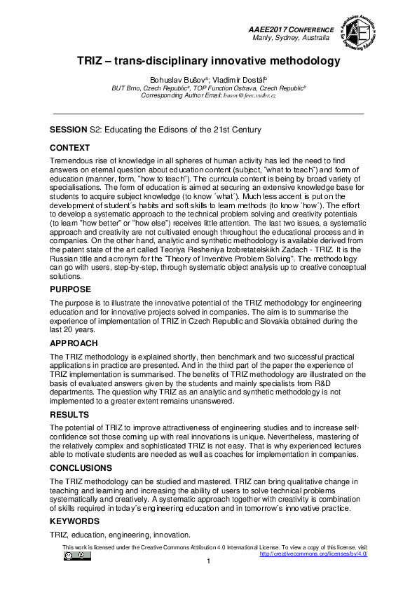 (PDF) TRIZ – trans-disciplinary innovative methodology