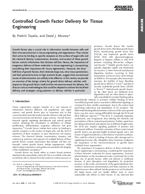 (PDF) Controlled Growth Factor Delivery for Tissue Engineering