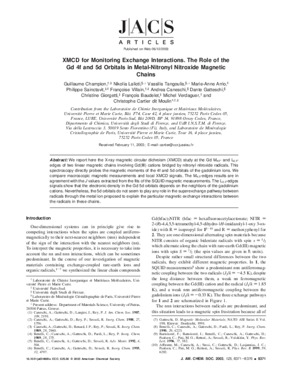 (PDF) XMCD for Monitoring Exchange Interactions. The Role of the Gd 4f ...