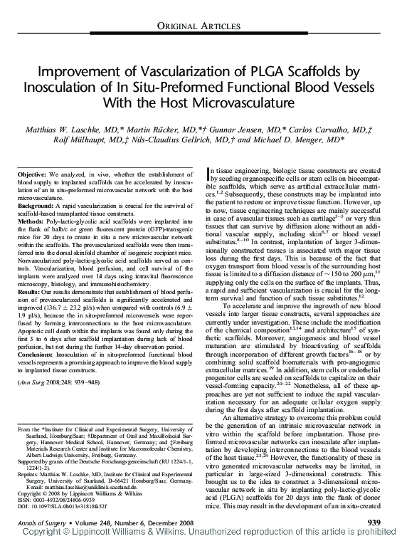 (PDF) Improvement of Vascularization of PLGA Scaffolds by Inosculation ...