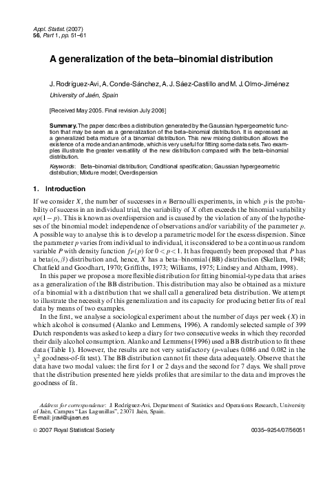 (PDF) A generalization of the beta?binomial distribution