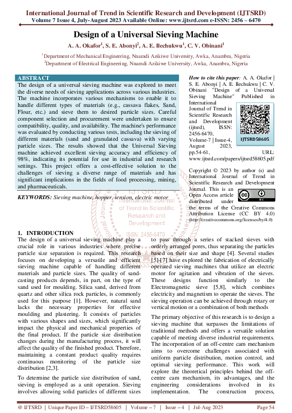 (PDF) Design of a Universal Sieving Machine