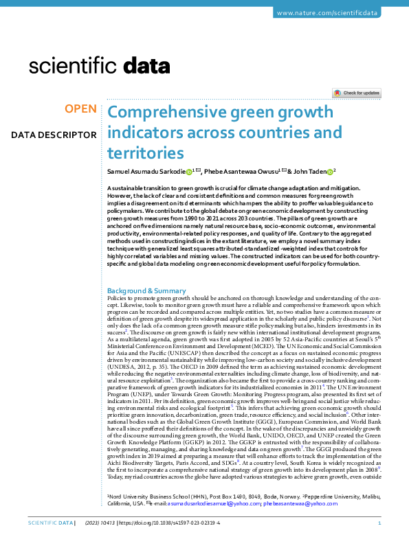 (PDF) Comprehensive green growth indicators across countries and ...
