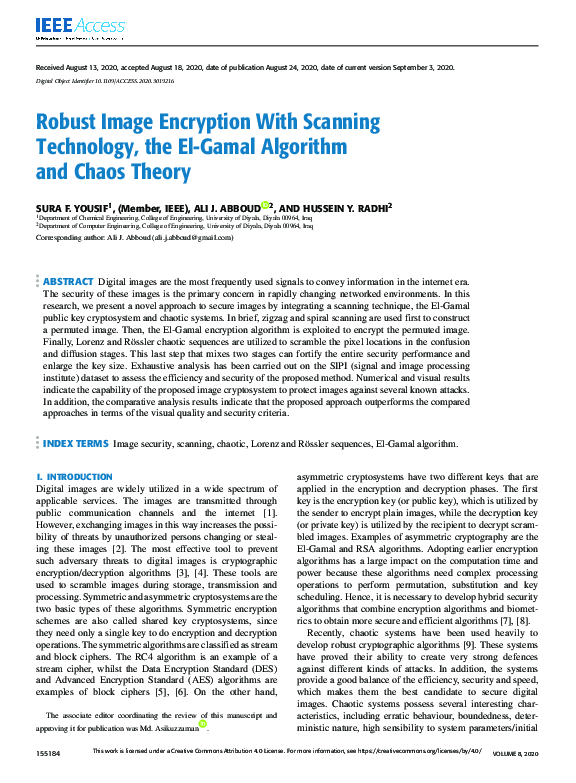 (PDF) Robust Image Encryption With Scanning Technology, the El-Gamal Algorithm and Chaos Theory