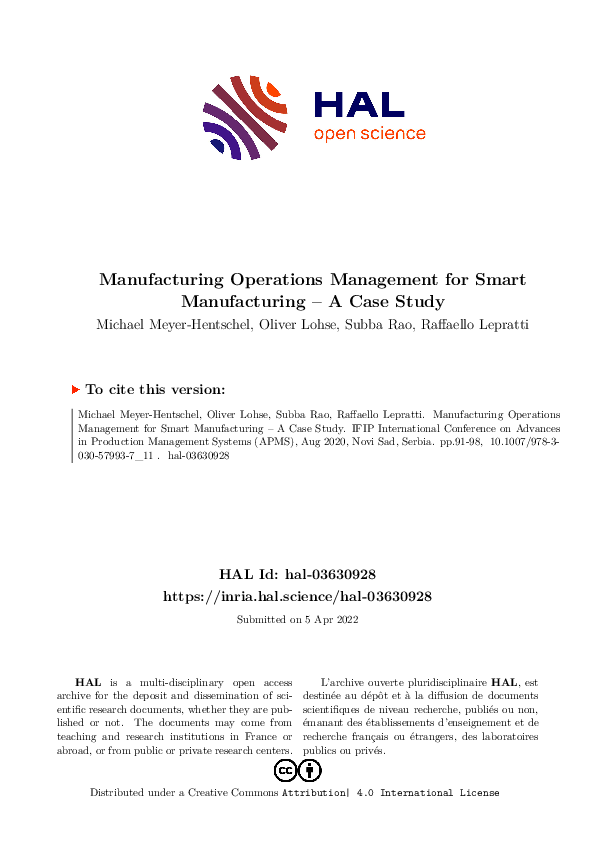 (PDF) Manufacturing Operations Management for Smart Manufacturing -A ...