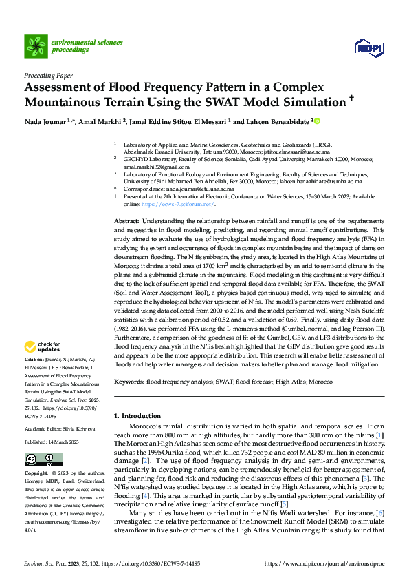 (PDF) Assessment of Flood Frequency Pattern in a Complex Mountainous Terrain Using the SWAT ...