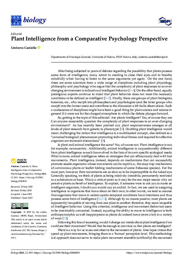 (PDF) Plant Intelligence from a Comparative Psychology Perspective