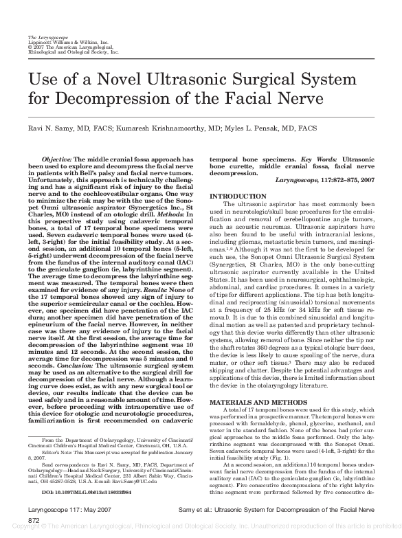 (PDF) Use of a Novel Ultrasonic Surgical System for Decompression of ...