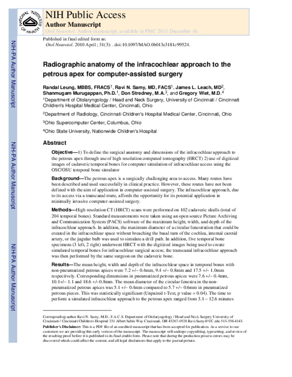 (PDF) Radiographic Anatomy of the Infracochlear Approach to the Petrous ...