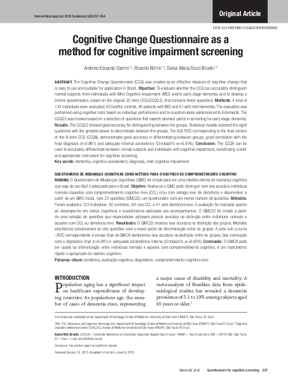 (PDF) Cognitive Change Questionnaire as a method for cognitive ...