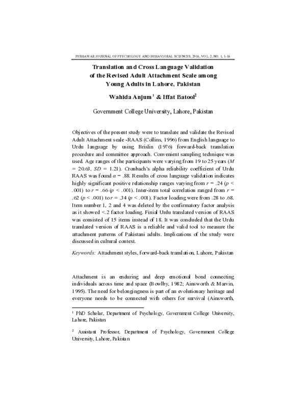 (PDF) Translation and Cross Language Validation of the Revised Adult ...