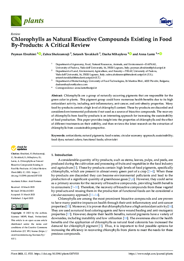 (PDF) Chlorophylls as Natural Bioactive Compounds Existing in Food By ...