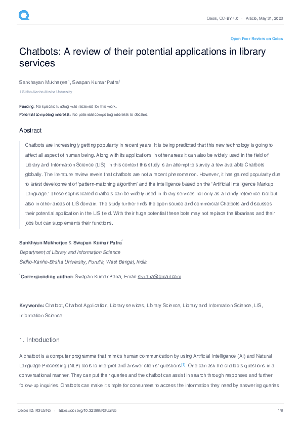 (PDF) Chatbots: A review of their potential applications in library ...