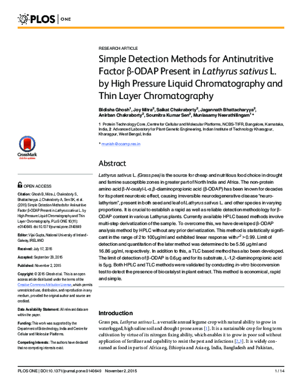 (PDF) Simple Detection Methods for Antinutritive Factor β-ODAP Present in Lathyrus sativus L. by ...