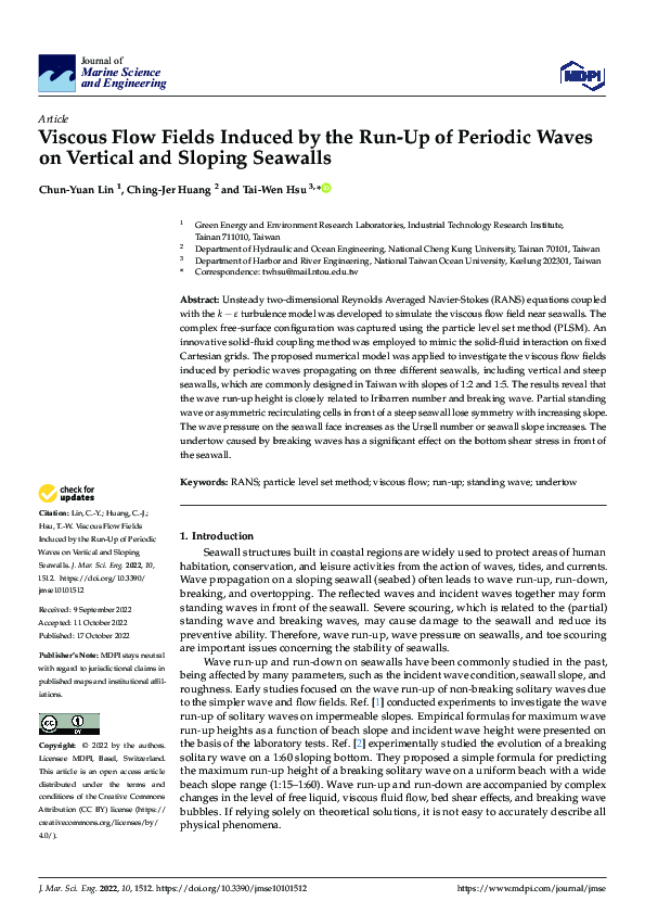 (PDF) Viscous Flow Fields Induced by the Run-Up of Periodic Waves on Vertical and Sloping Seawalls