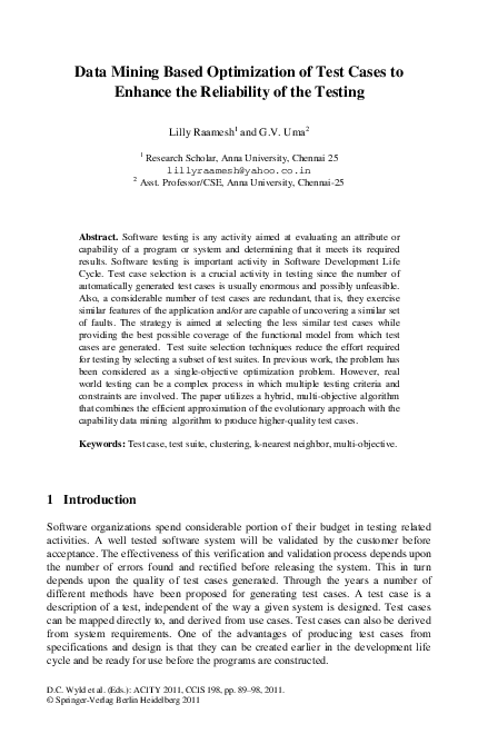 (PDF) Data Mining Based Optimization of Test Cases to Enhance the ...