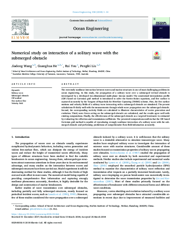 (PDF) Numerical study on interaction of a solitary wave with the ...