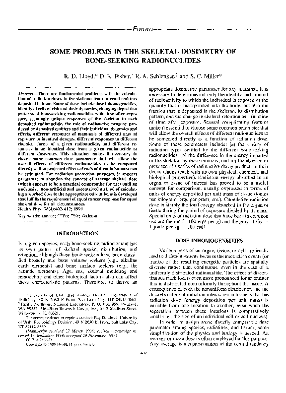 (PDF) Some Problems in the Skeletal Dosimetry of Bone-Seeking Radionuclides