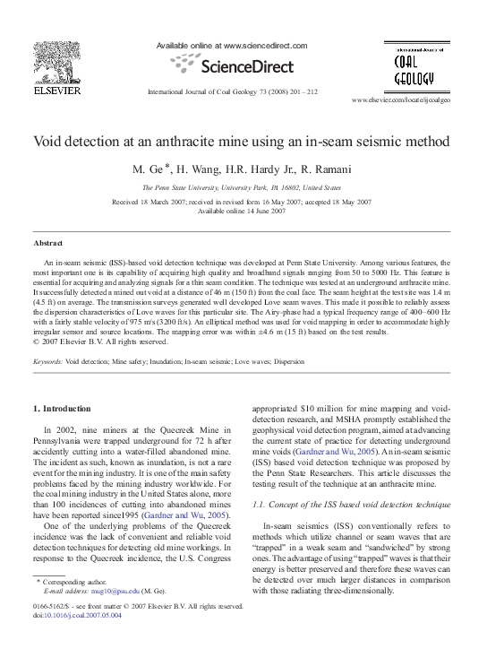 Pdf Void Detection At An Anthracite Mine Using An In Seam Seismic Method