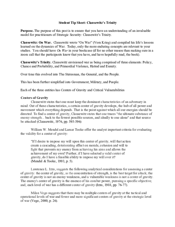 (DOC) Student Tip Sheet - Clausewitzs Trinity
