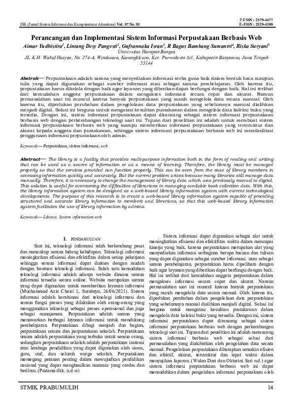 (PDF) Perancangan dan Implementasi Sistem Informasi Perpustakaan Berbasis Web