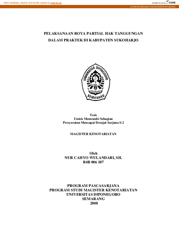 Pelaksanaan Roya Partial Hak Tanggungan Dalam Praktek DI Kabupaten ...
