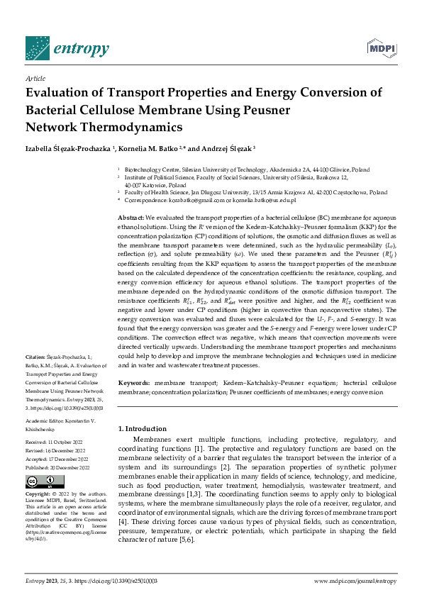 (PDF) Evaluation of Transport Properties and Energy Conversion of Bacterial Cellulose Membrane ...