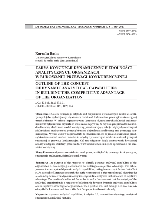 (PDF) Outline of the Concept of Dynamic Analytical Capabilities in Building the Competitive ...
