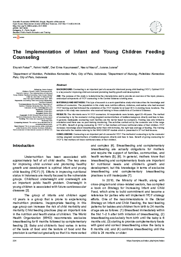 (PDF) The Implementation of Infant and Young Children Feeding Counseling