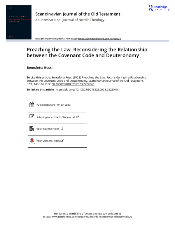 (PDF) "Preaching the Law. Reconsidering the Relationship between the Covenant Code and ...