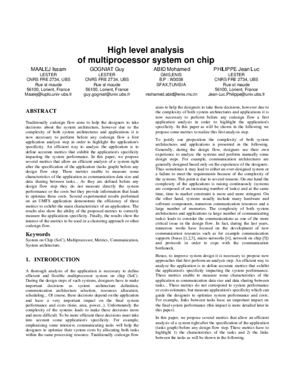 (PDF) High level analysis of multiprocessor system on chip