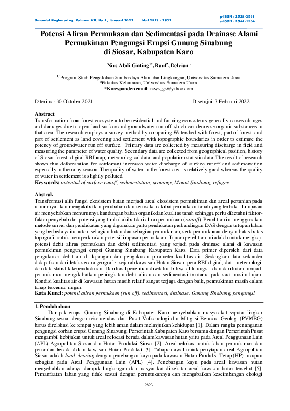 Potensi Aliran Permukaan dan Sedimentasi pada Drainase Alami Permukiman ...